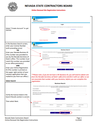 License Renewals – Nevada State Contractors Board