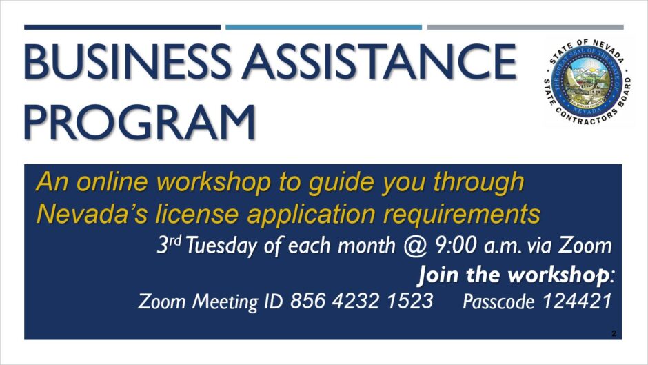Application Assistance Programs – Nevada State Contractors Board